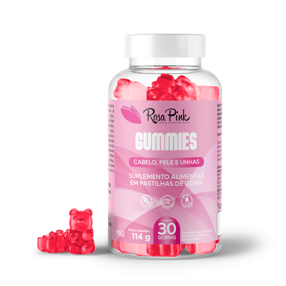 Rosa Pink Gummies - Gomas de Suplemento alimentar para Cabelo, Pele e ...